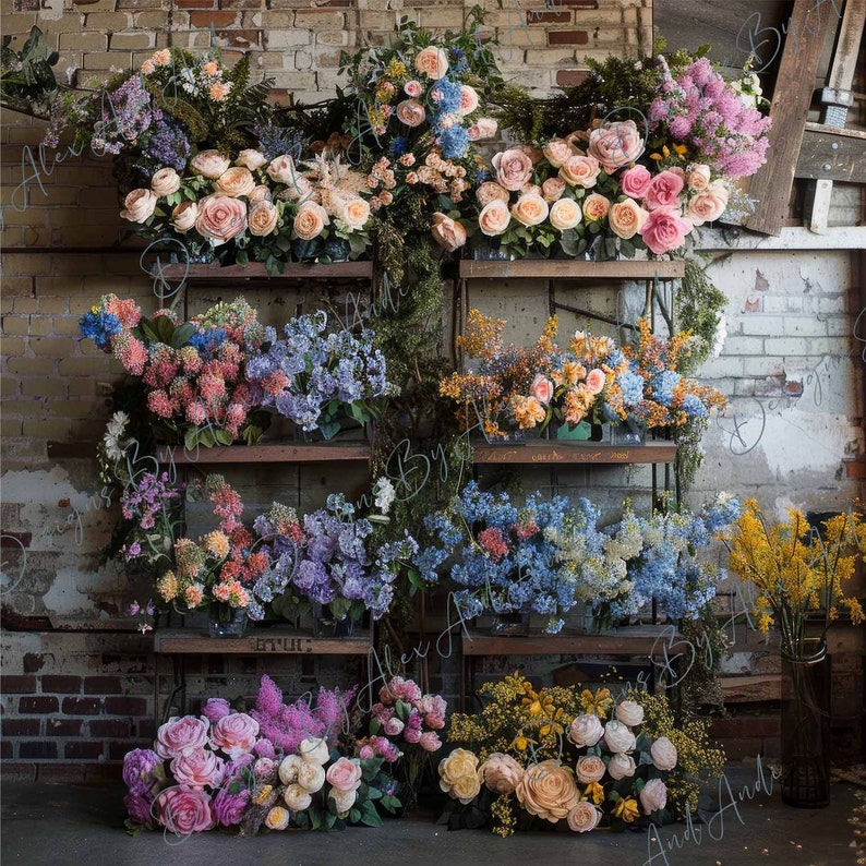 Shelf of Flowers Overlay Flowers Background Floral Digital Backdrop ...