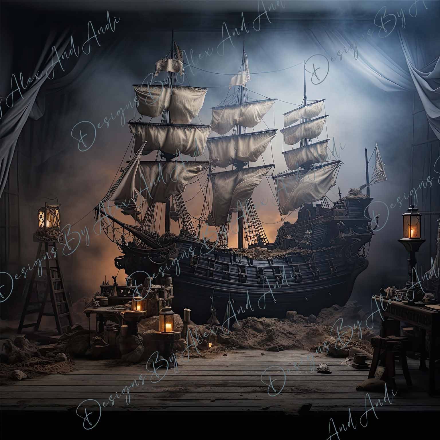 Pirate Ship Prop Backdrop Background Digital Birthday Child Photo Shoot ...