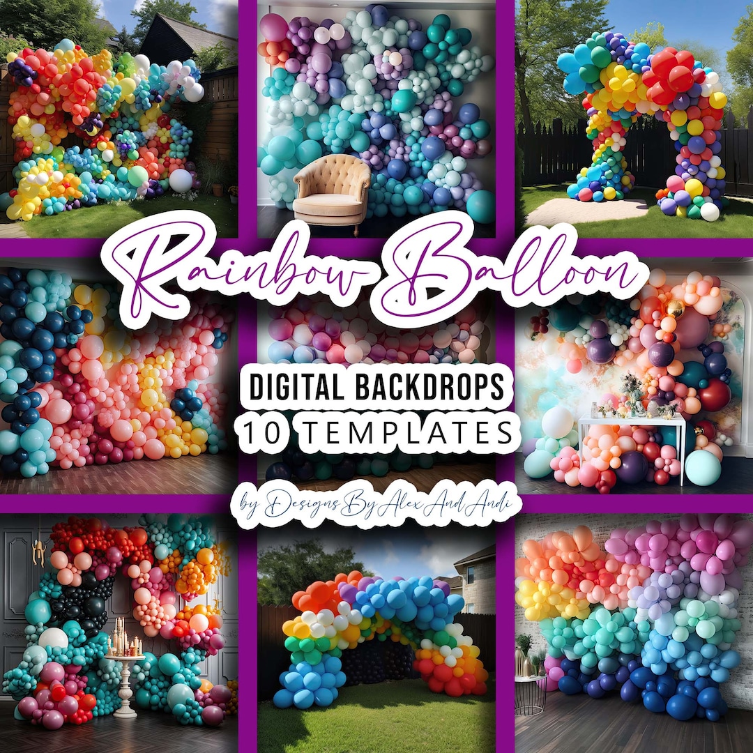 Balloon Rainbow Backdrop Background Digital Photo Shoot Studio Birthday ...