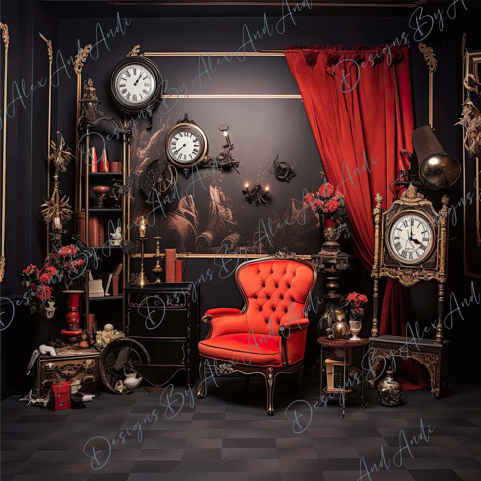 Red Chair Photo Shoot Backdrop Background Digital Romance Sweet 16 ...