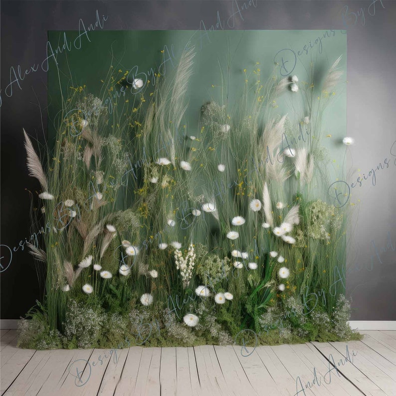 Grass Floral Backdrop Background Digital Photo Shoot Studio Newlywed ...