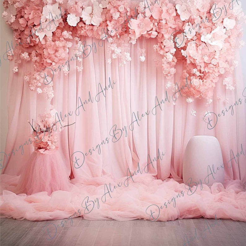 Light Pink Curtain Digital Backdrop Overlay Background Wedding Child ...