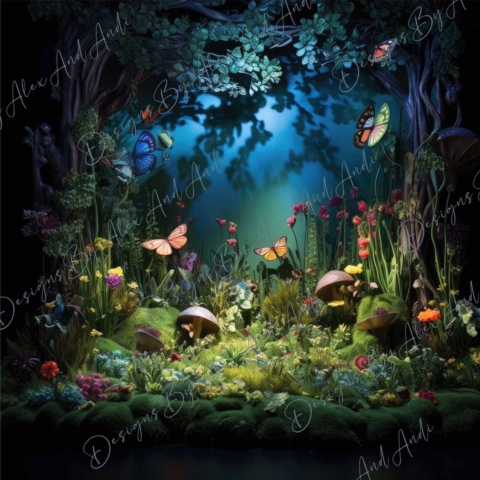 Night Garden Digital Backdrop Overlay Background Birthday Child Photo ...