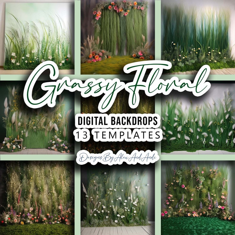 Grass Floral Backdrop Background Digital Photo Shoot Studio Newlywed ...