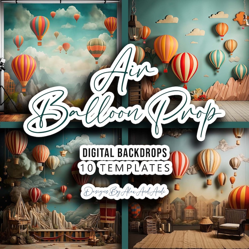 Air Balloon Prop Digital Backdrop Overlay Background Birthday Home ...