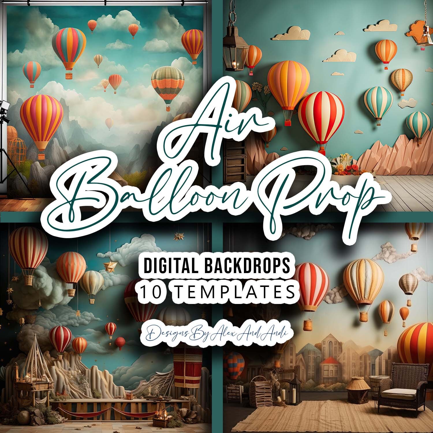 Air Balloon Prop Digital Backdrop Overlay Background Birthday Home ...