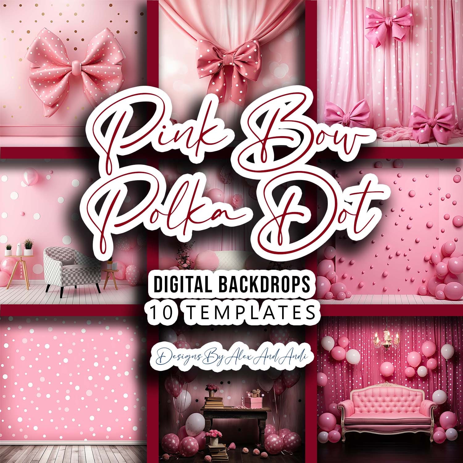 Pink Bow Polka Dot Backdrop Background Digital Birthday Child Photo ...