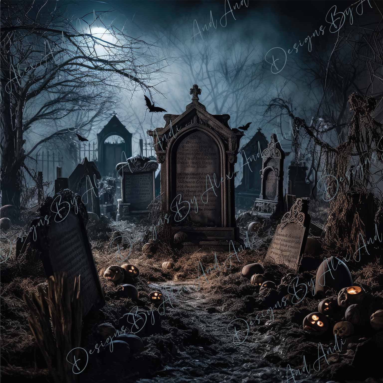 Graveyard Digital Backdrop Overlay Background Birthday Child Photo ...
