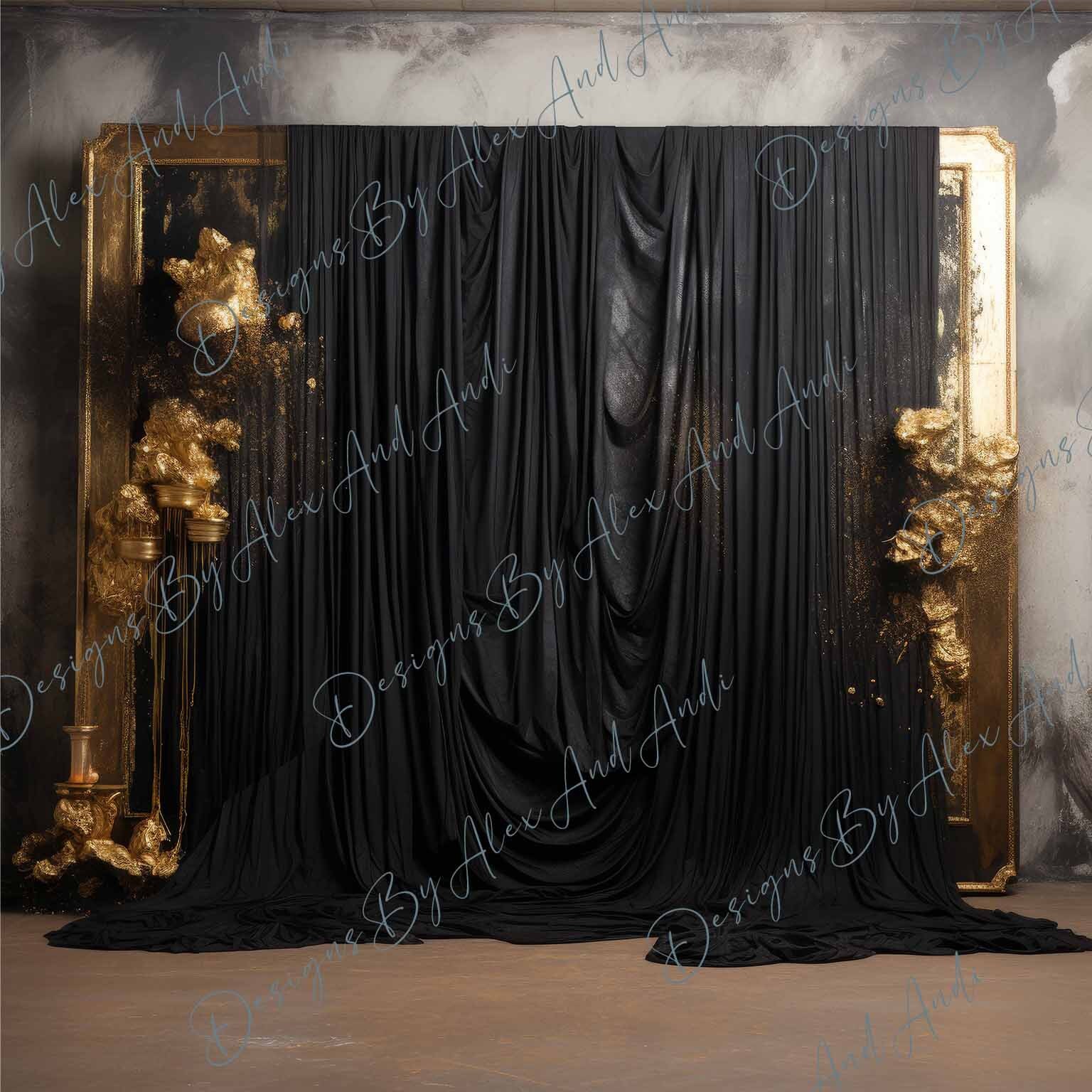 Modern Black and Gold Digital Backdrop Overlay Background Wedding Sweet ...