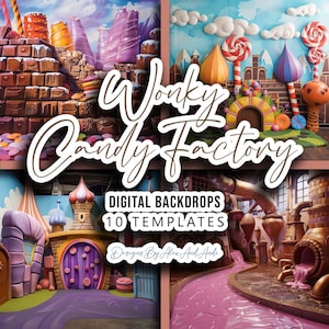 Wonky Candy Factory Digital Backdrop Sweets Backdrop Overlay Birthday ...