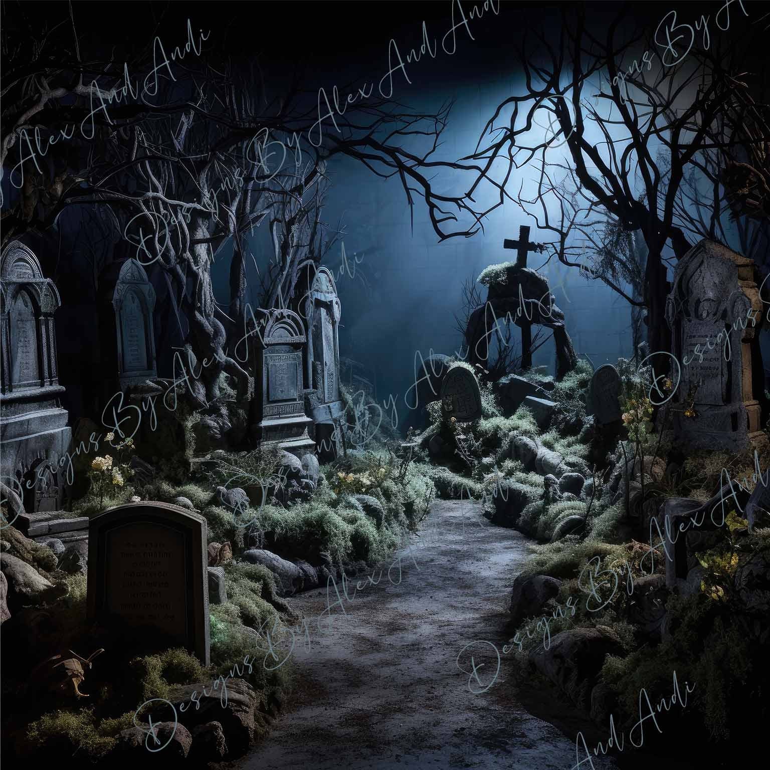 Graveyard Digital Backdrop Overlay Background Birthday Child Photo ...