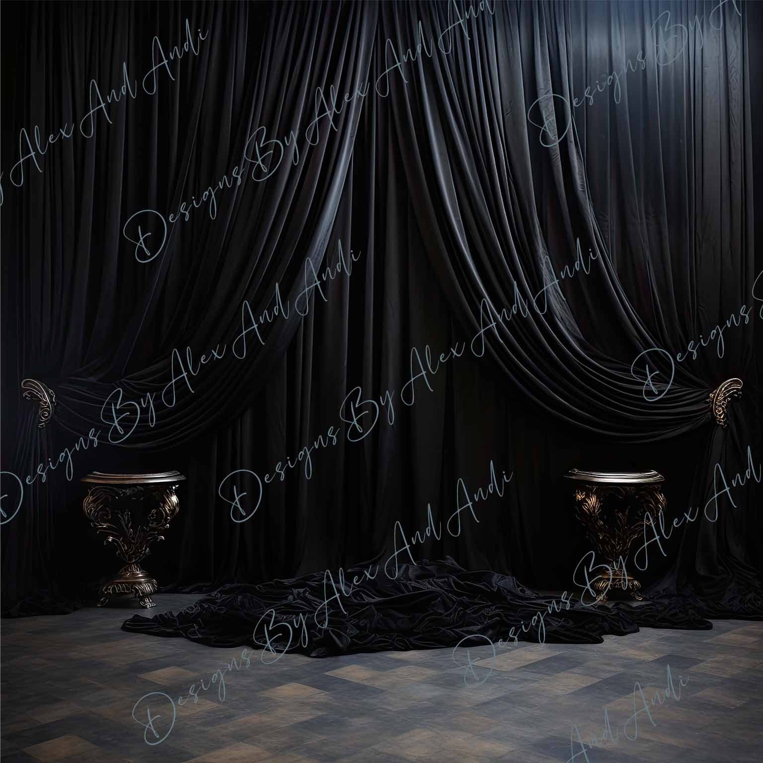 Black Curtain Digital Backdrop Overlay Wedding Sweet 16 Background ...