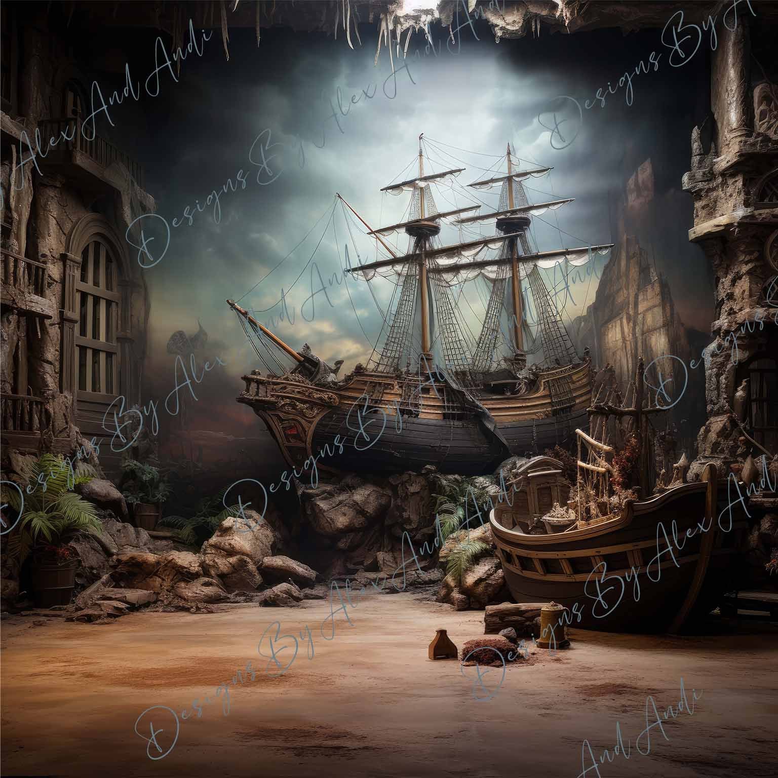 Pirate Ship Prop Backdrop Background Digital Birthday Child Photo Shoot ...