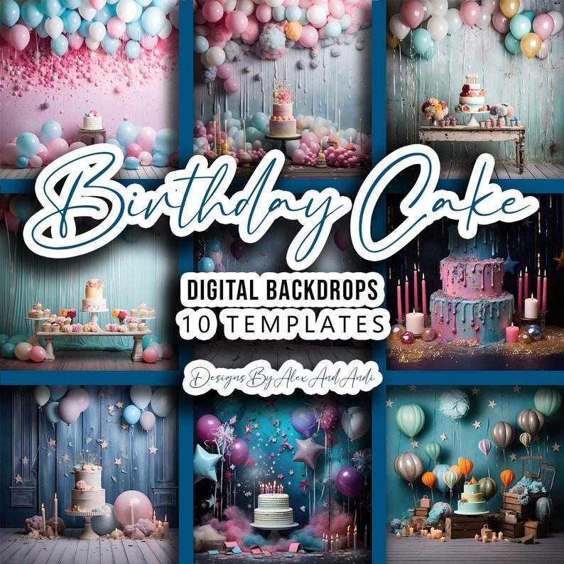 Birthday Cake Backdrop Background Digital Birthday Child Photo Shoot ...