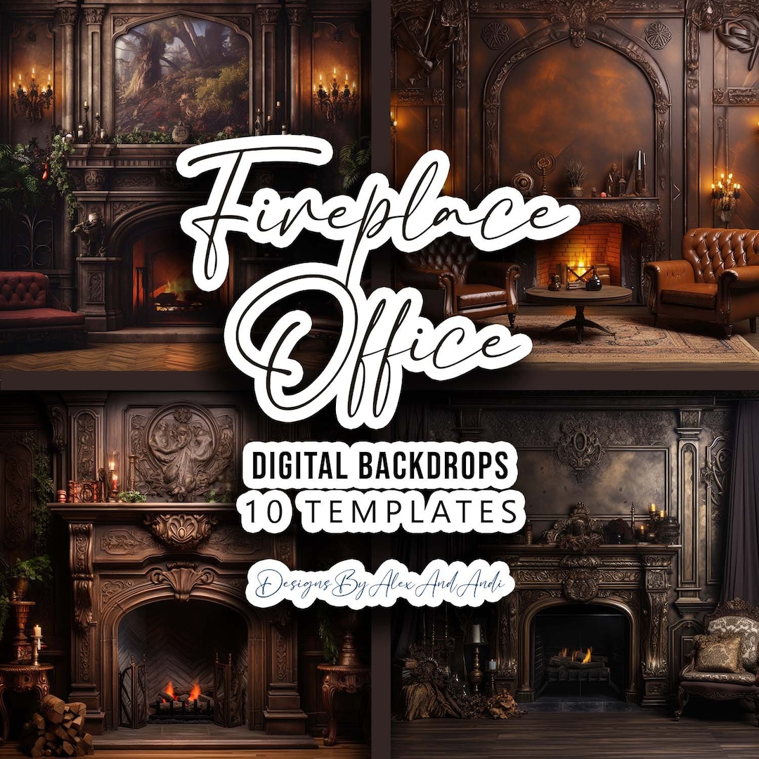 Fireplace Office Digital Backdrop Overlay Background Wedding Birthday ...