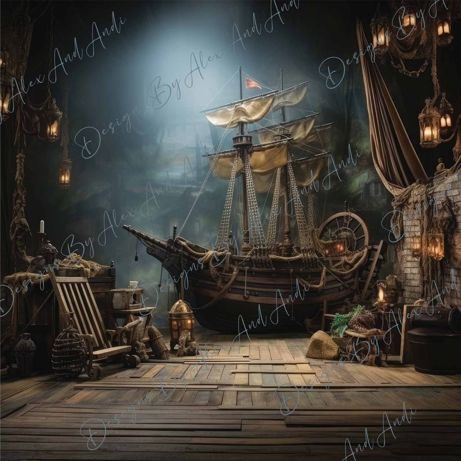 Pirate Ship Prop Backdrop Background Digital Birthday Child Photo Shoot ...