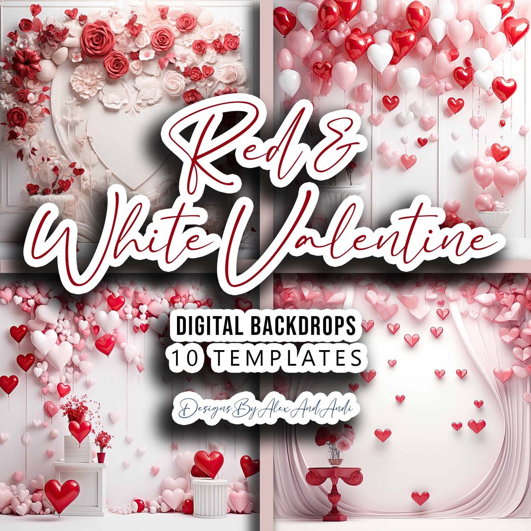 Red & White Valentine Digital Backdrop Overlay Background Photo Picture ...