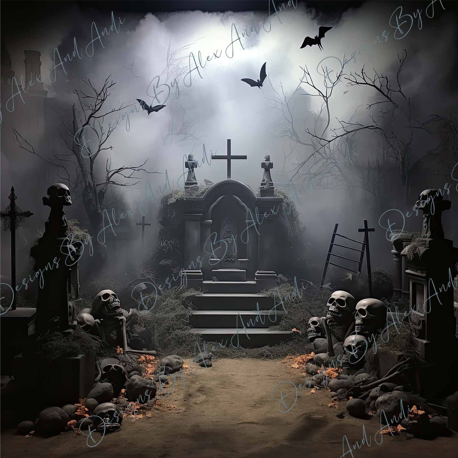 Graveyard Digital Backdrop Overlay Background Birthday Child Photo ...