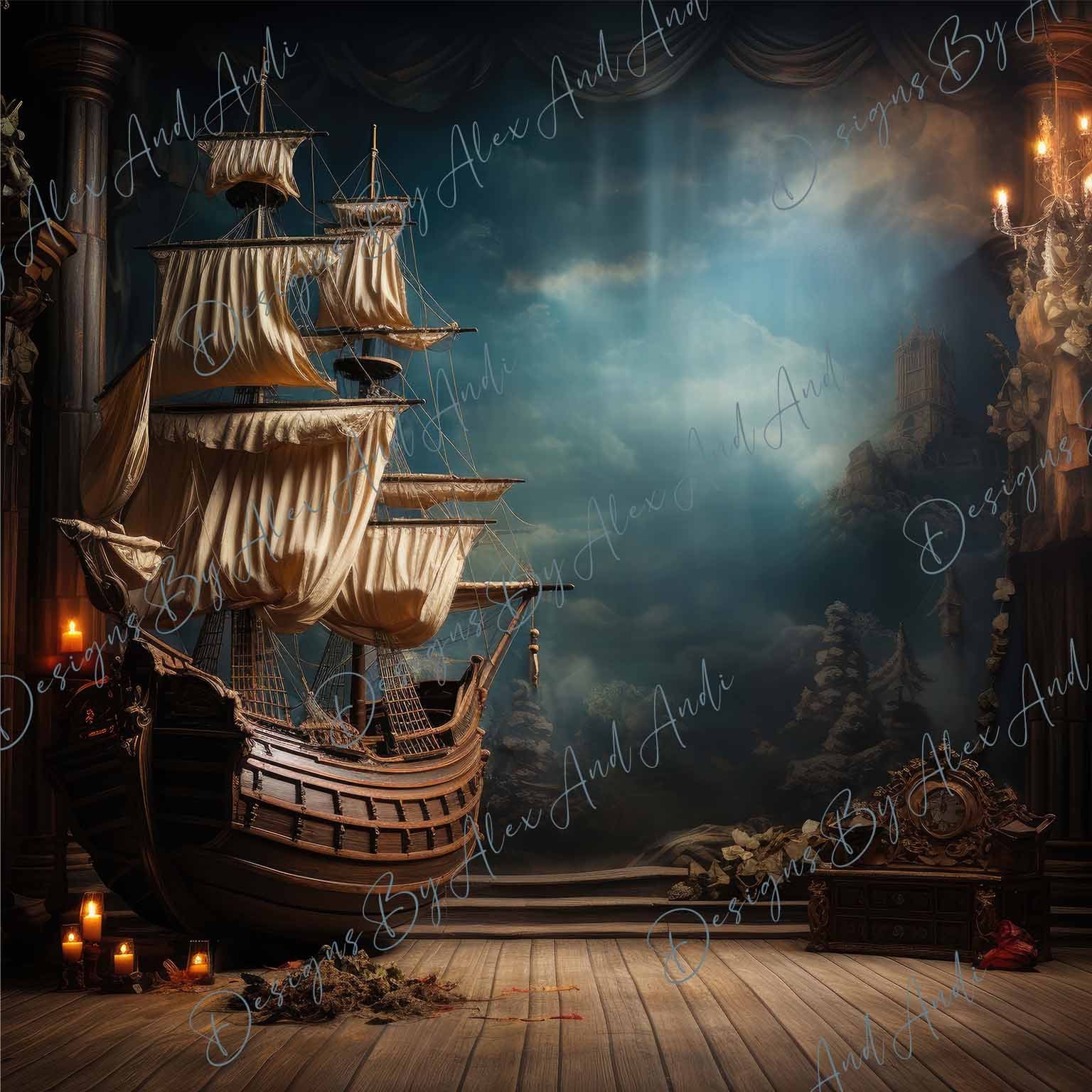 Pirate Ship Studio Backdrop Background Digital Birthday Child Photo ...