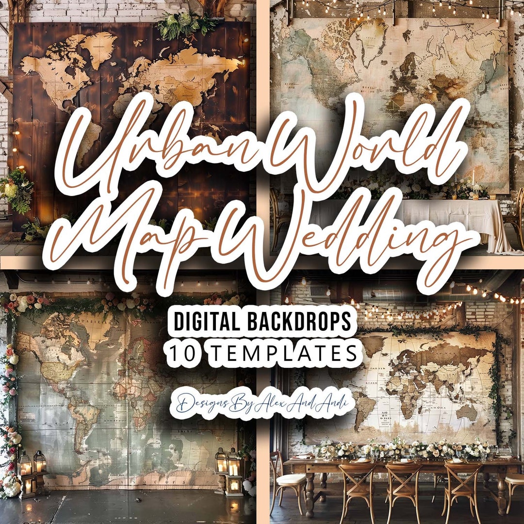 Urban World Map Wedding Digital Overlay Backdrop Background Party ...