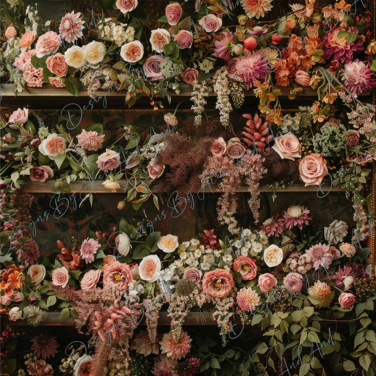 Shelf of Flowers Overlay Flowers Background Floral Digital Backdrop ...