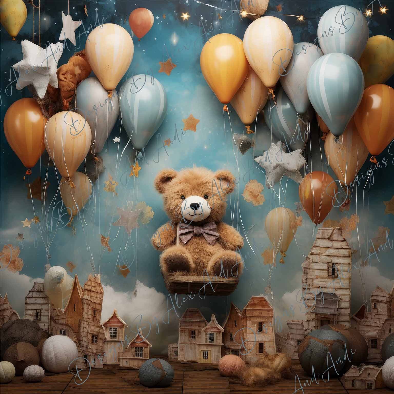 Hot Air Bear Digital Backdrop Overlay Background Photo Picture Studio ...
