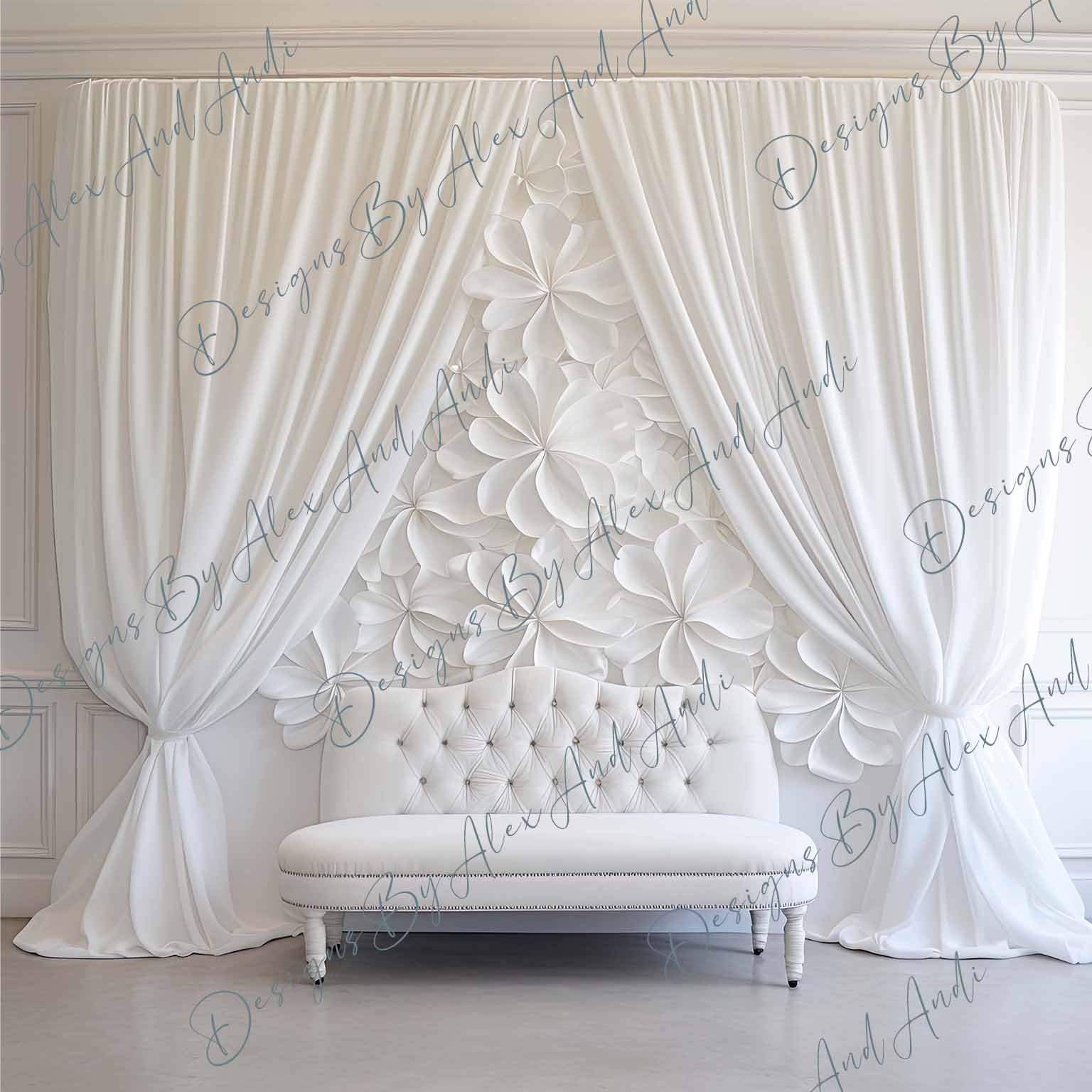 White Curtain Digital Backdrop Overlay Wedding Sweet 16 Background ...