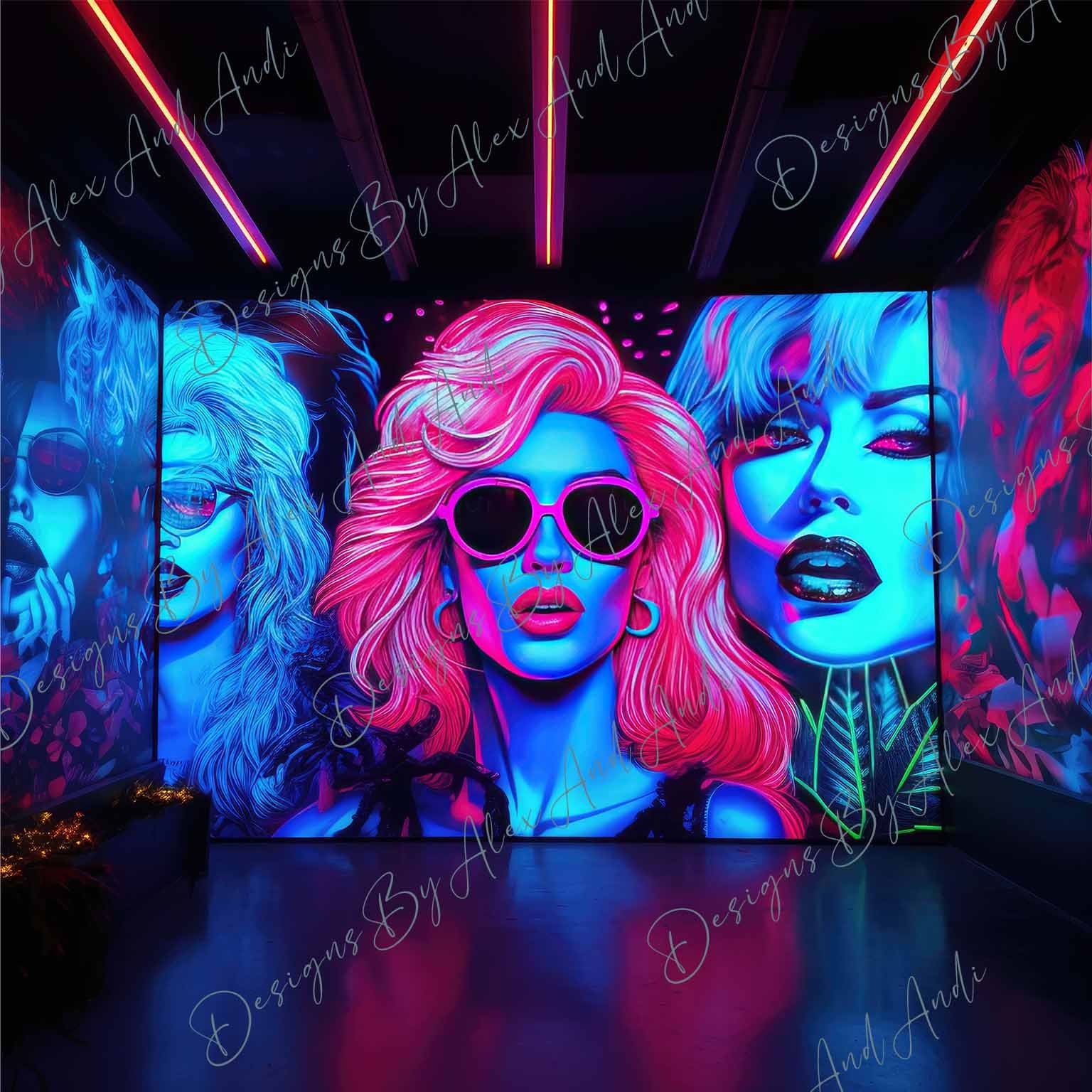 Miami Neon Digital Backdrop Overlay Background Birthday Child Photo ...