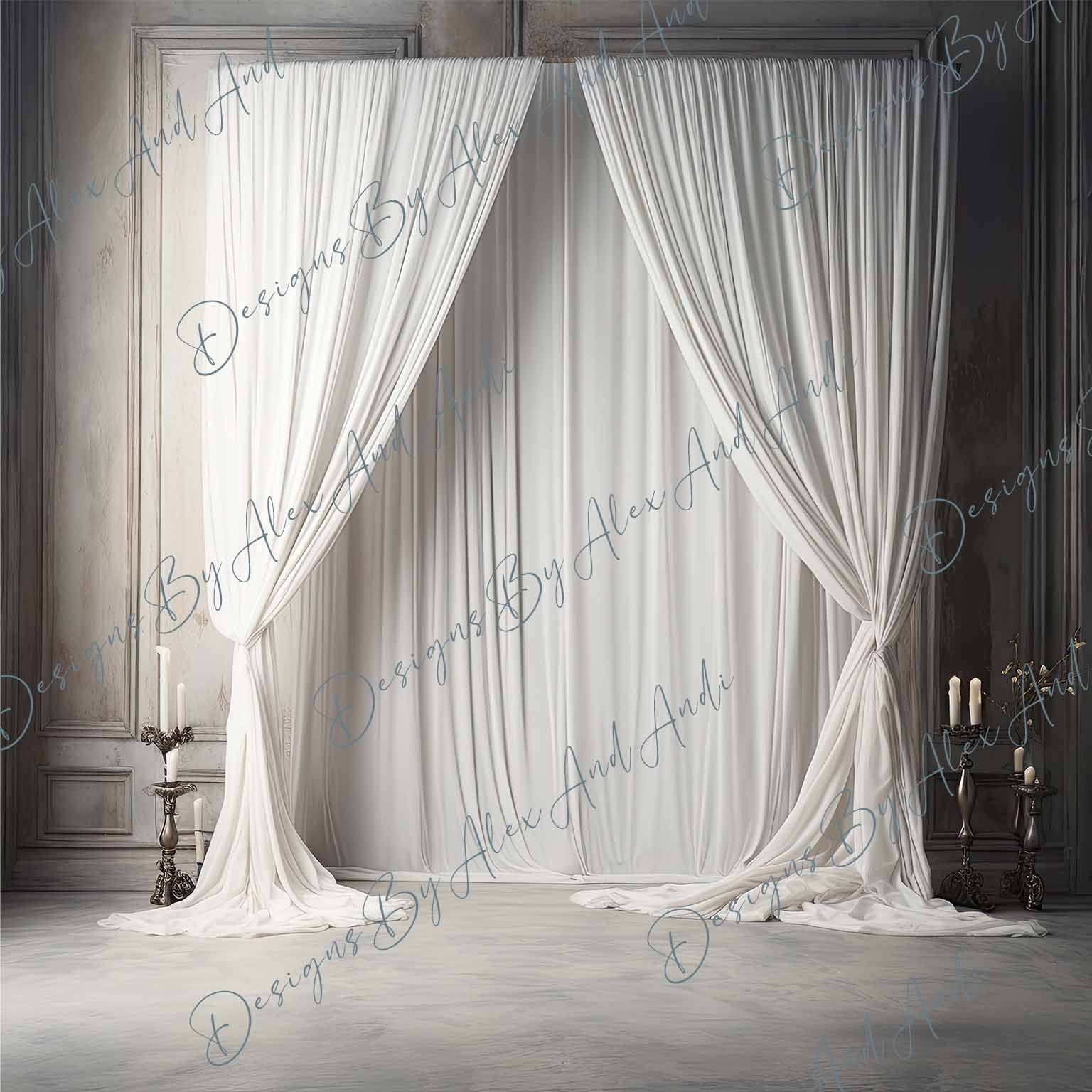 White Curtain Digital Backdrop Overlay Wedding Sweet 16 Background ...