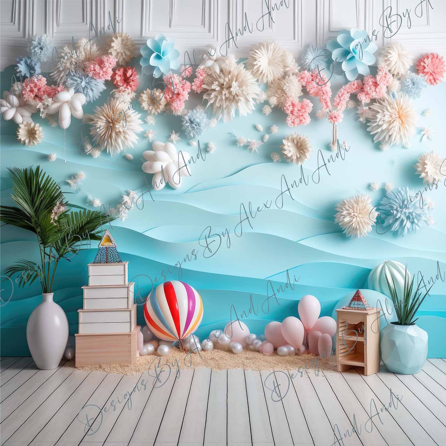 Beach Birthday Backdrop Background Digital Birthday Child Photo Shoot ...