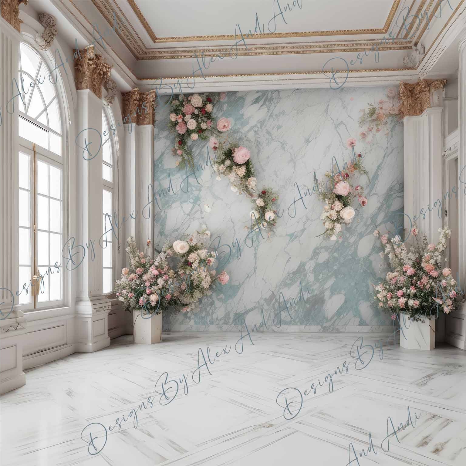 Marble Floral Room Backdrop Background Wedding Digital Photo - Etsy