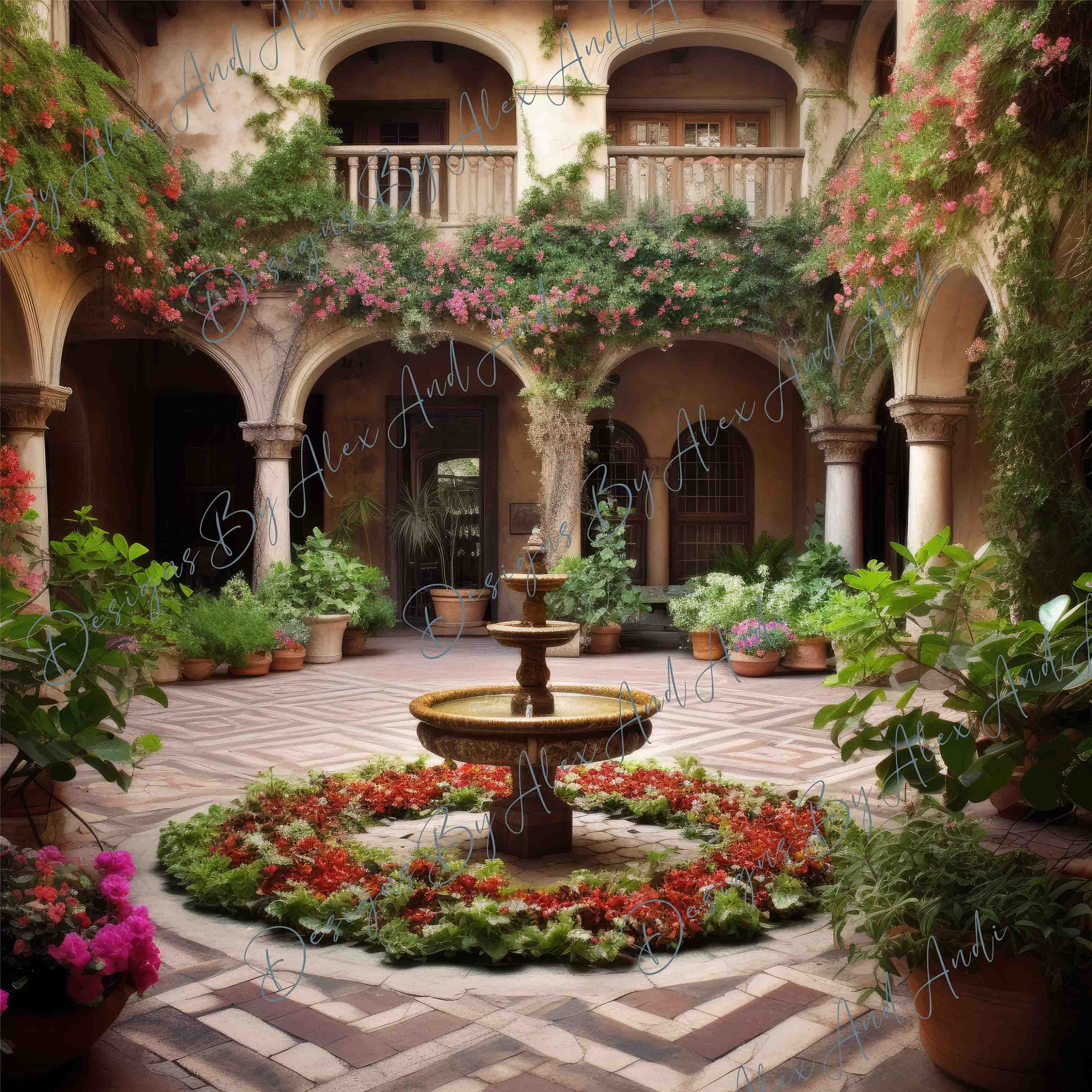 Floral Courtyard Backdrop Background Digital Photo Shoot Studio ...