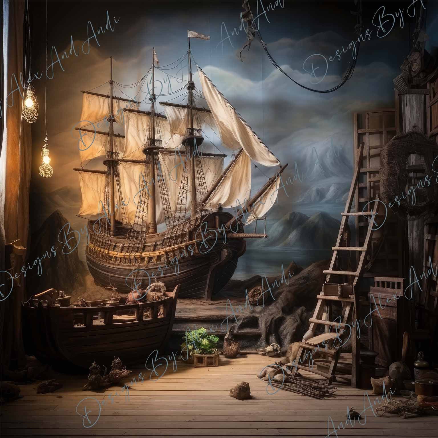 Pirate Ship Prop Backdrop Background Digital Birthday Child Photo Shoot ...