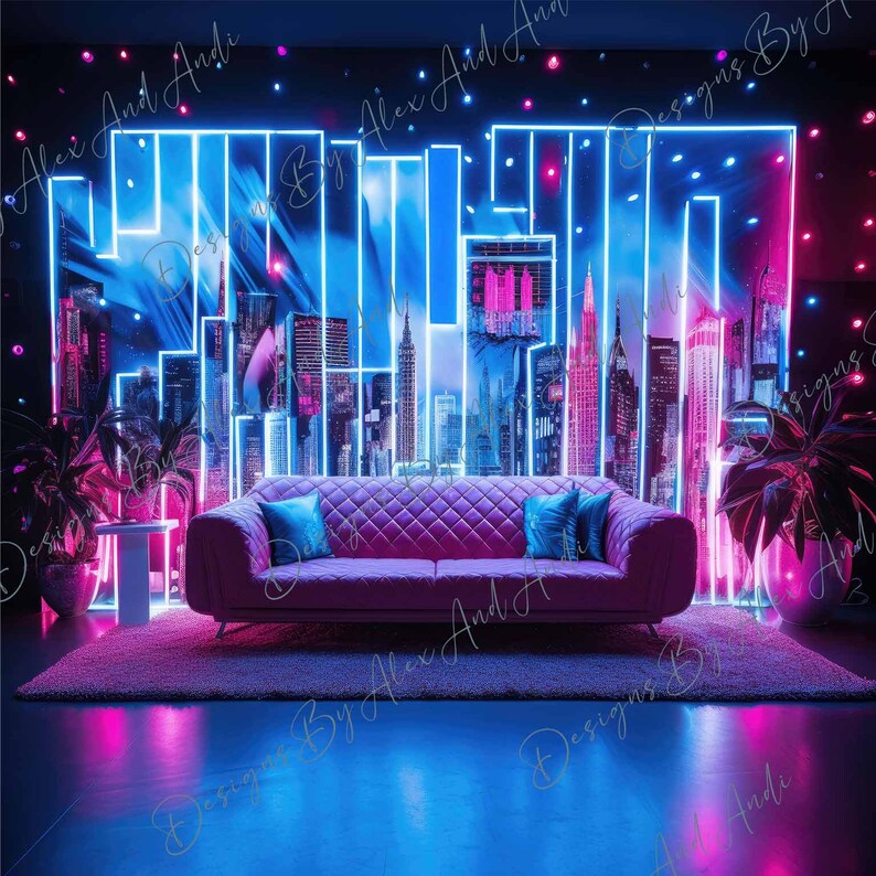 Miami Neon Digital Backdrop Overlay Background Birthday Child Photo ...