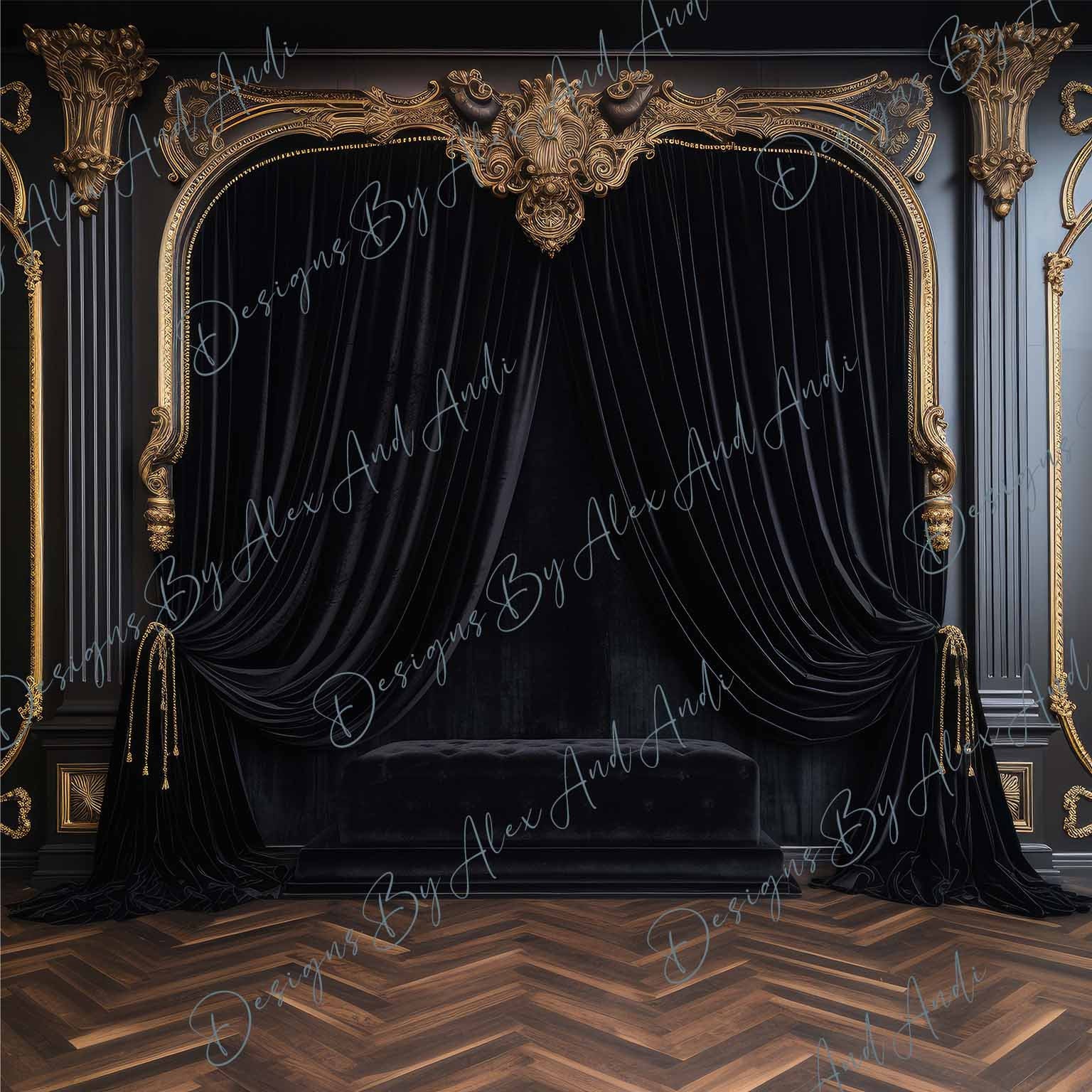 Black Curtain Digital Backdrop Overlay Wedding Sweet 16 Background ...