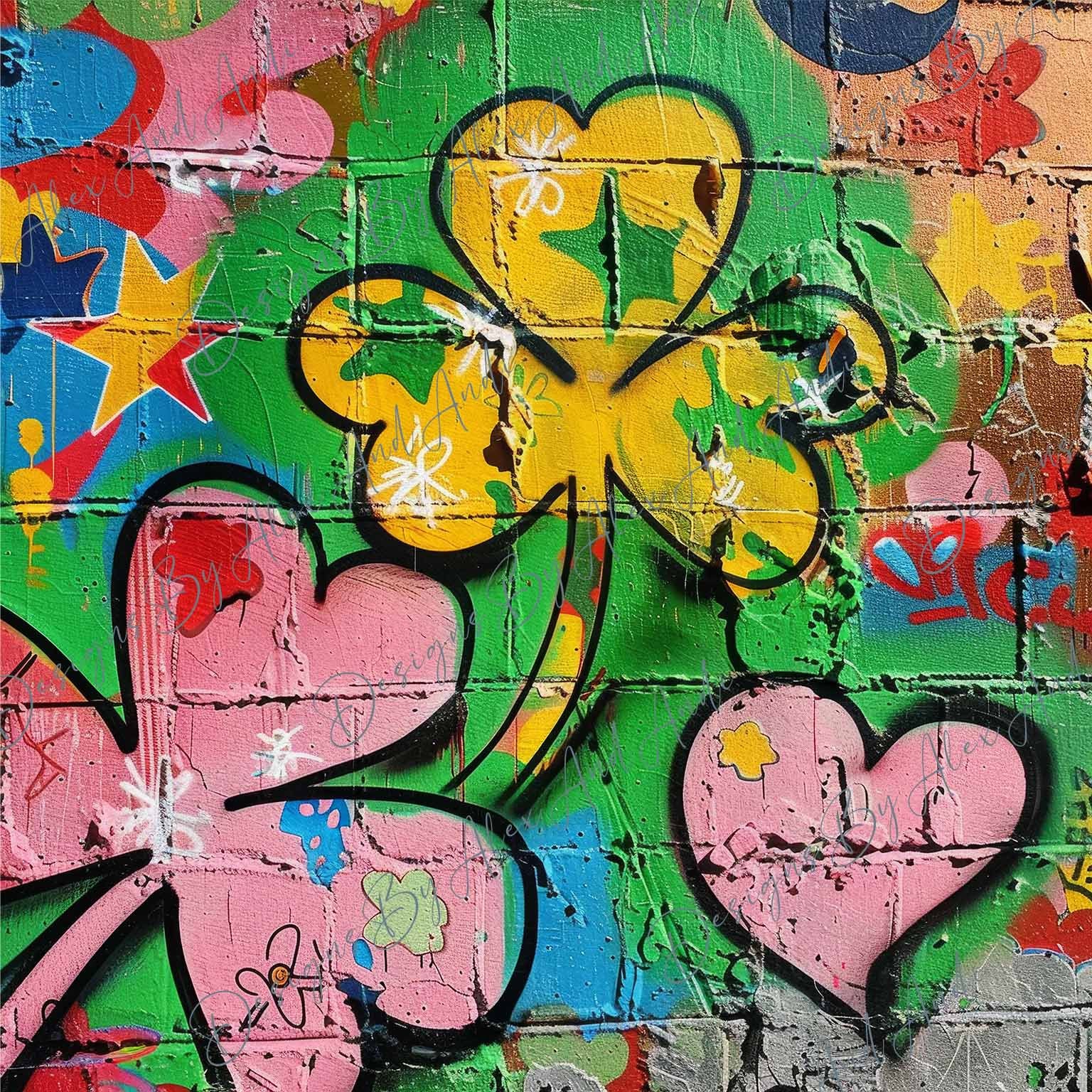 Lucky Charm Graffiti Wall Digital Background Backdrop Overlay Party ...