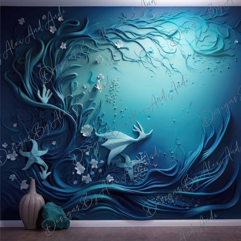 Mermaid Digital Backdrop Overlay Background Wedding Birthday Child ...