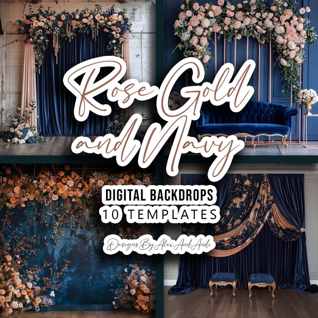 Rose Gold and Navy Backdrop Birthday Wedding Picture Party Event ...