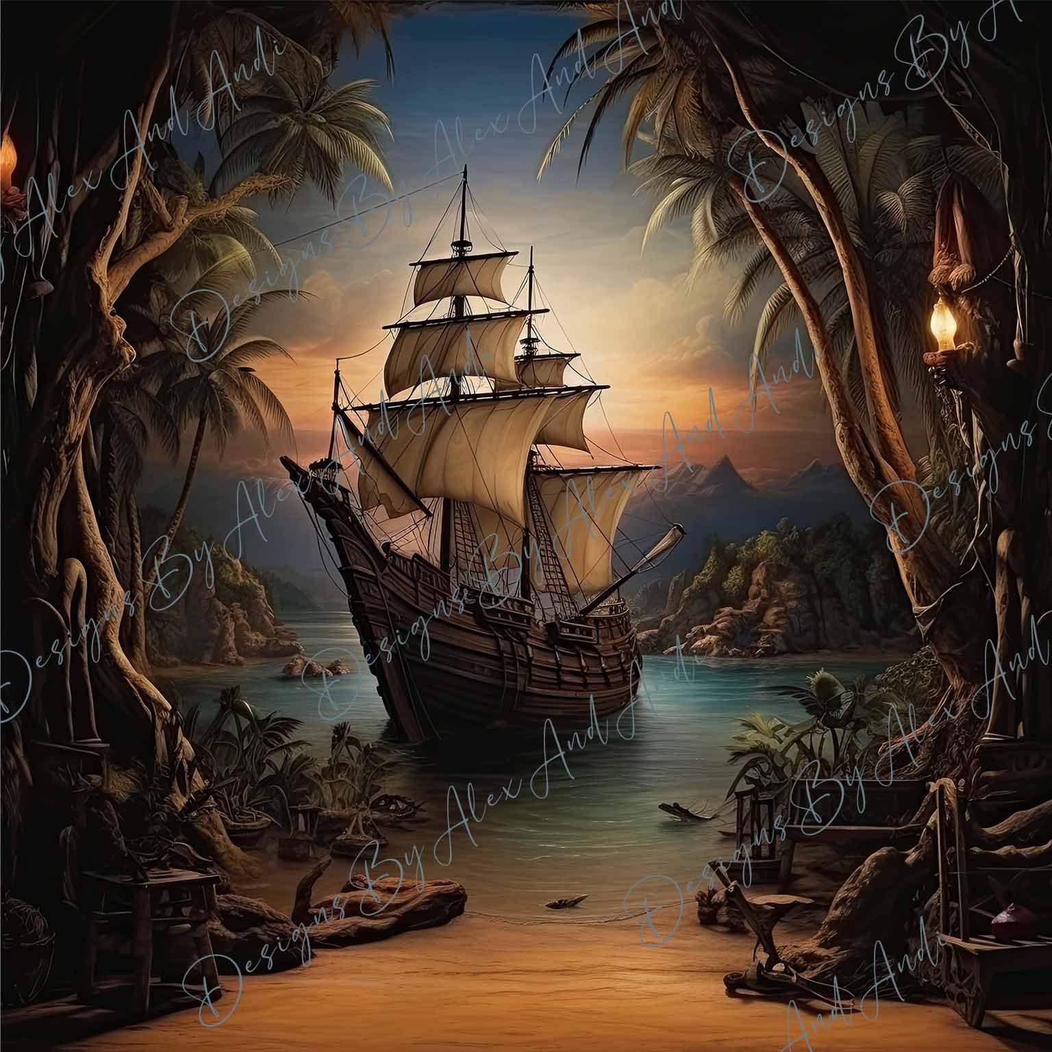 Pirate Ship Backdrop Background Digital Birthday Child Photo Shoot ...