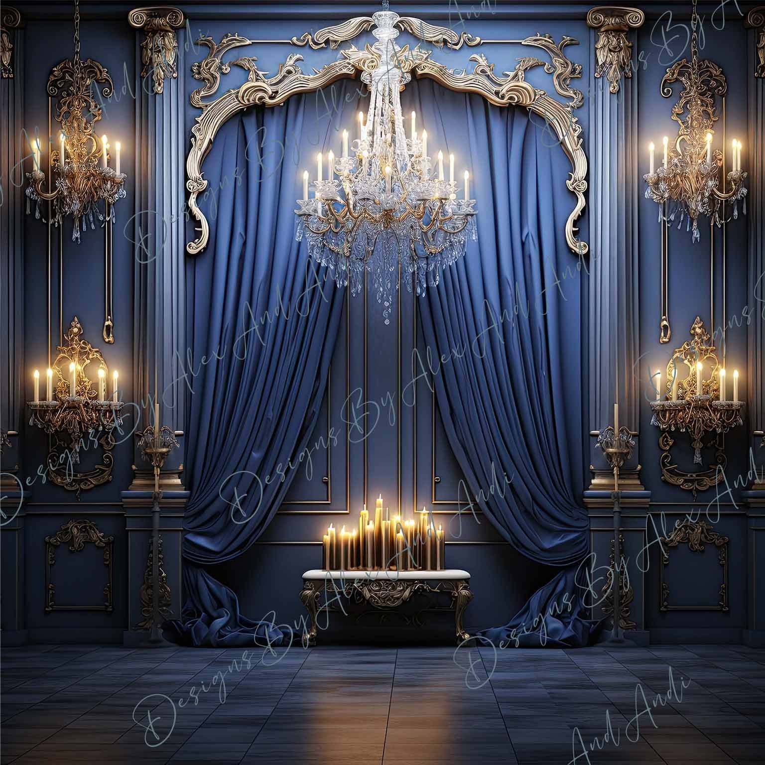 Candle Blue Drapery Digital Backdrop Overlay Background Photo Shoot ...