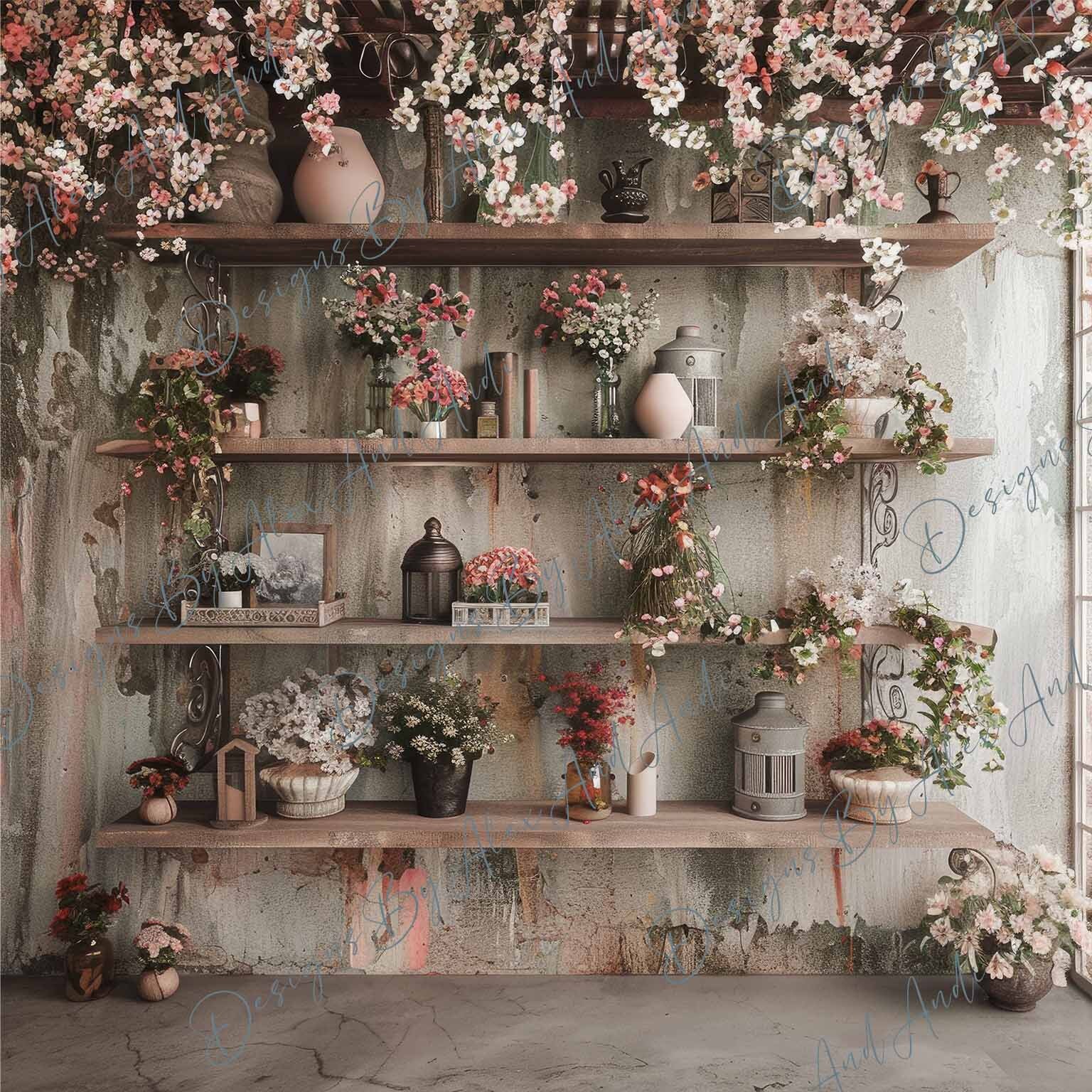 Shelf Floral Backdrop Flowers Floral Back Drop Shelf Photo Shoot ...