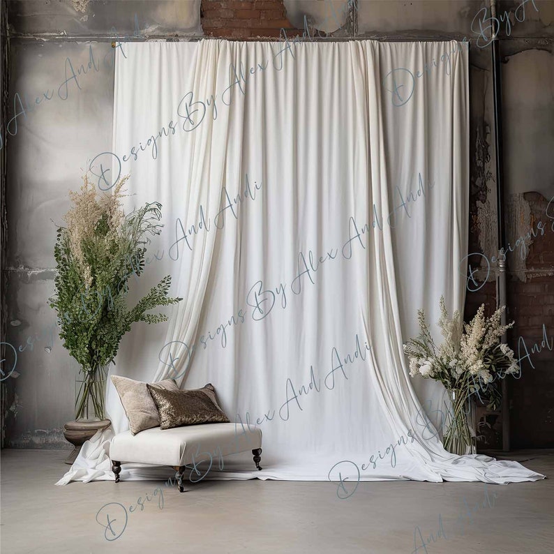 White Curtain Digital Backdrop Overlay Wedding Sweet 16 Background ...