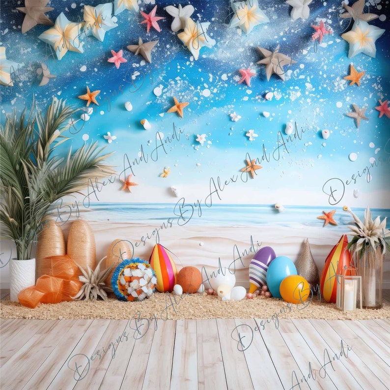 Beach Birthday Backdrop Background Digital Birthday Child Photo Shoot ...