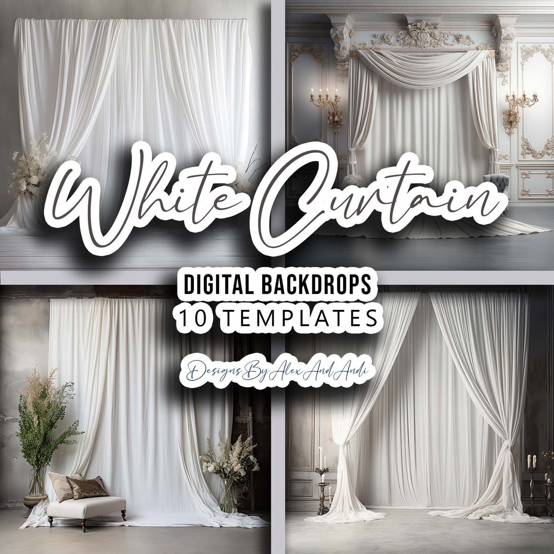 White Curtain Digital Backdrop Overlay Wedding Sweet 16 Background ...