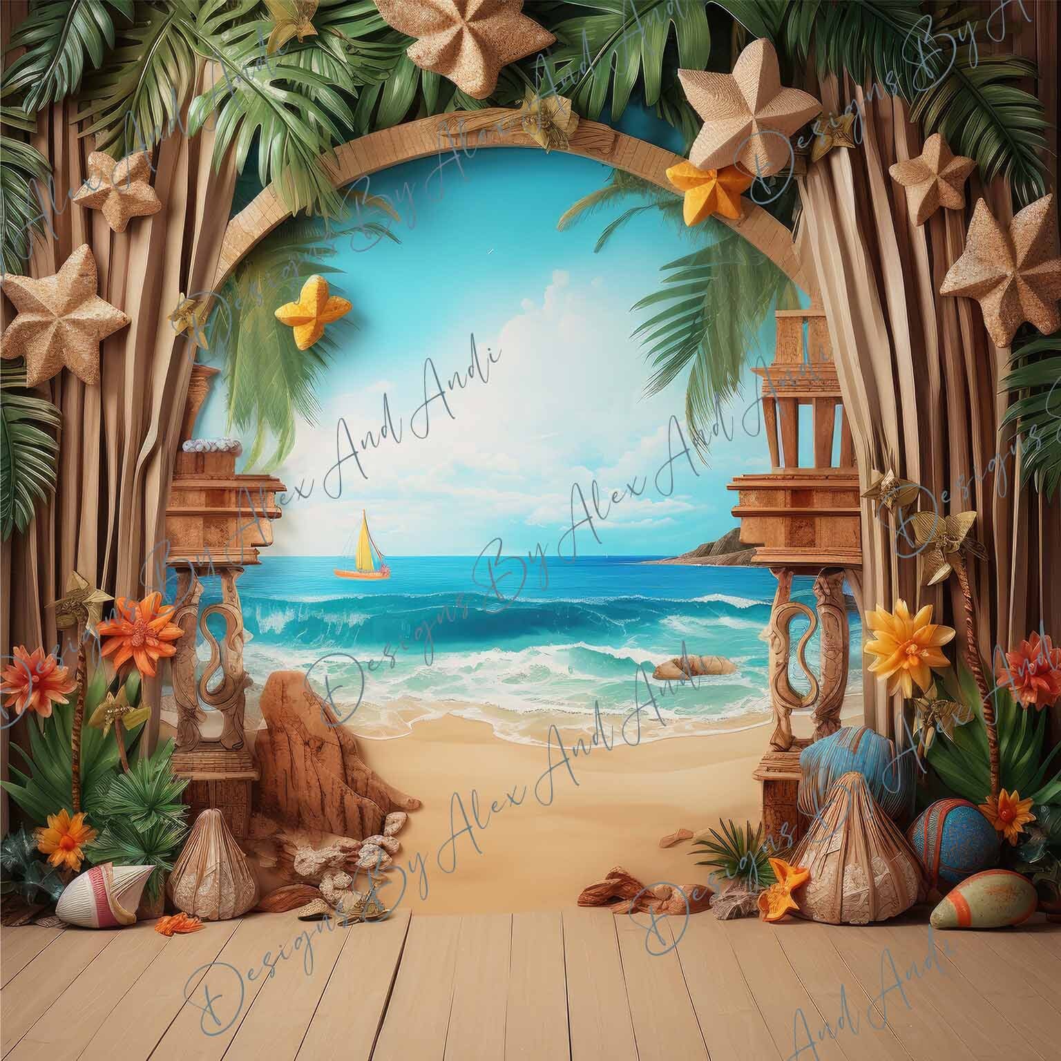 Beach Prop Backdrop Background Digital Birthday Child Photo Shoot ...