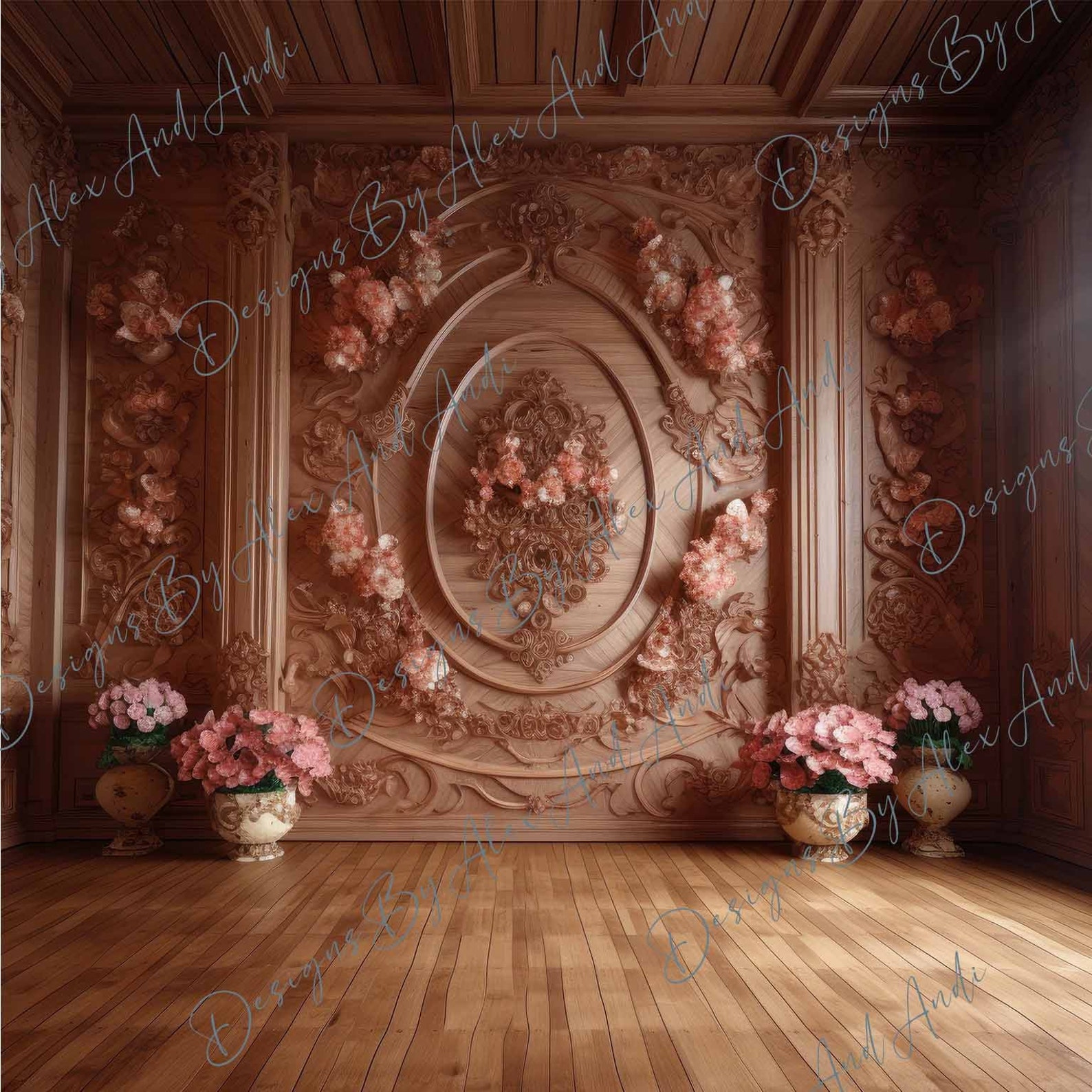 Carved Wooden Floral Room Backdrop Background Wedding Digital Photo ...
