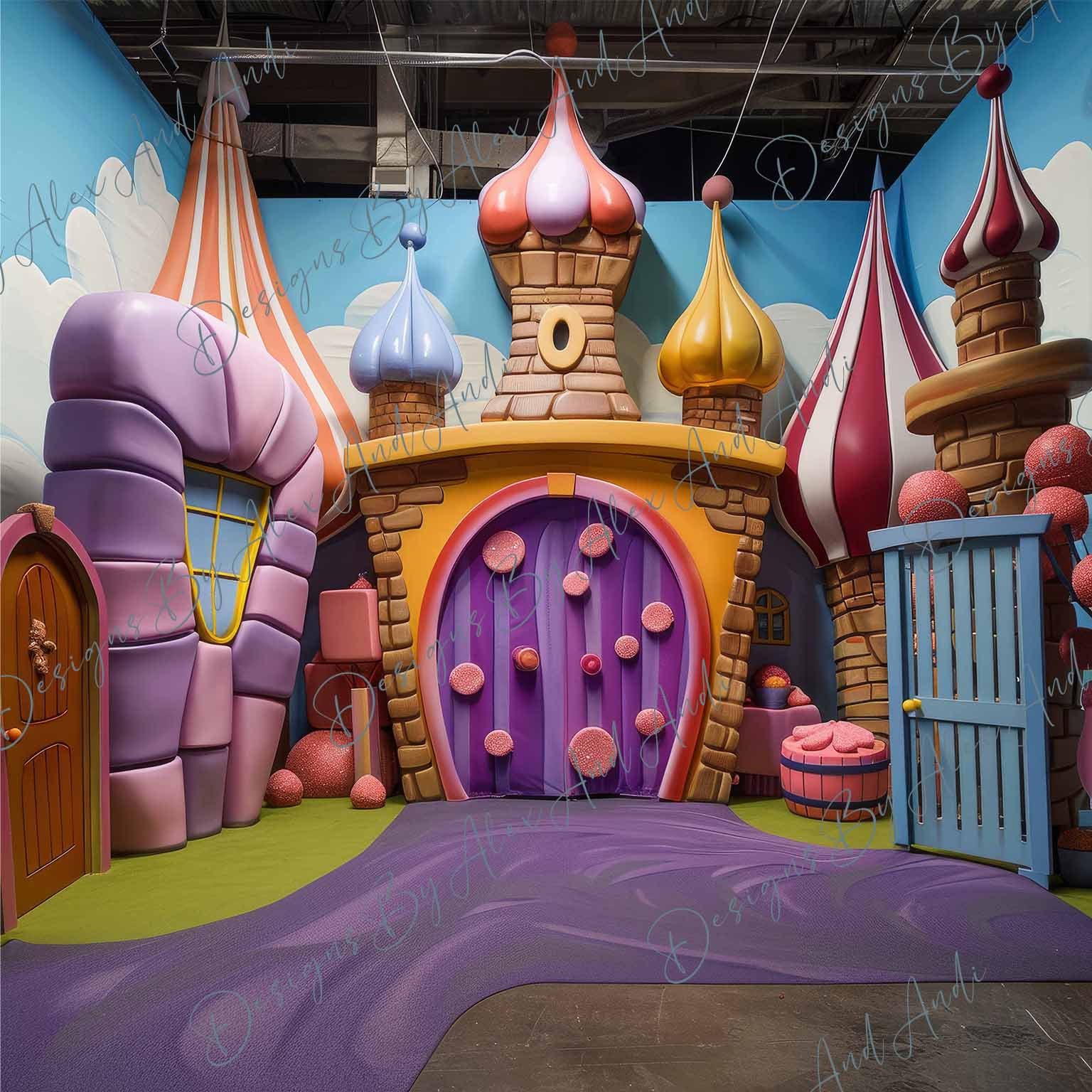 Wonky Candy Factory Digital Backdrop Sweets Backdrop Overlay Birthday ...