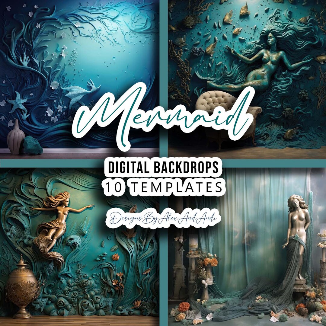 Mermaid Digital Backdrop Overlay Background Wedding Birthday Child ...