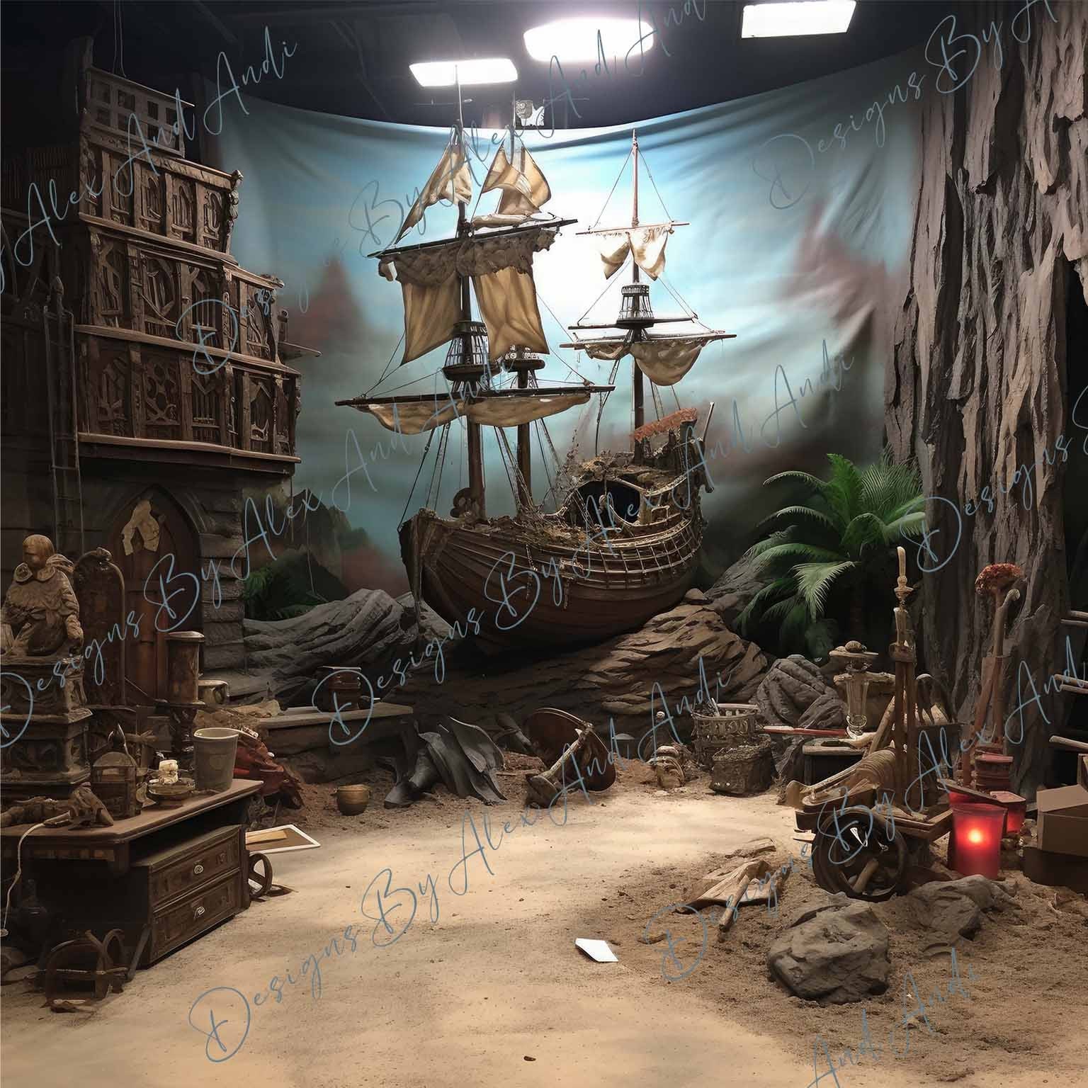 Pirate Ship Studio Backdrop Background Digital Birthday Child Photo ...