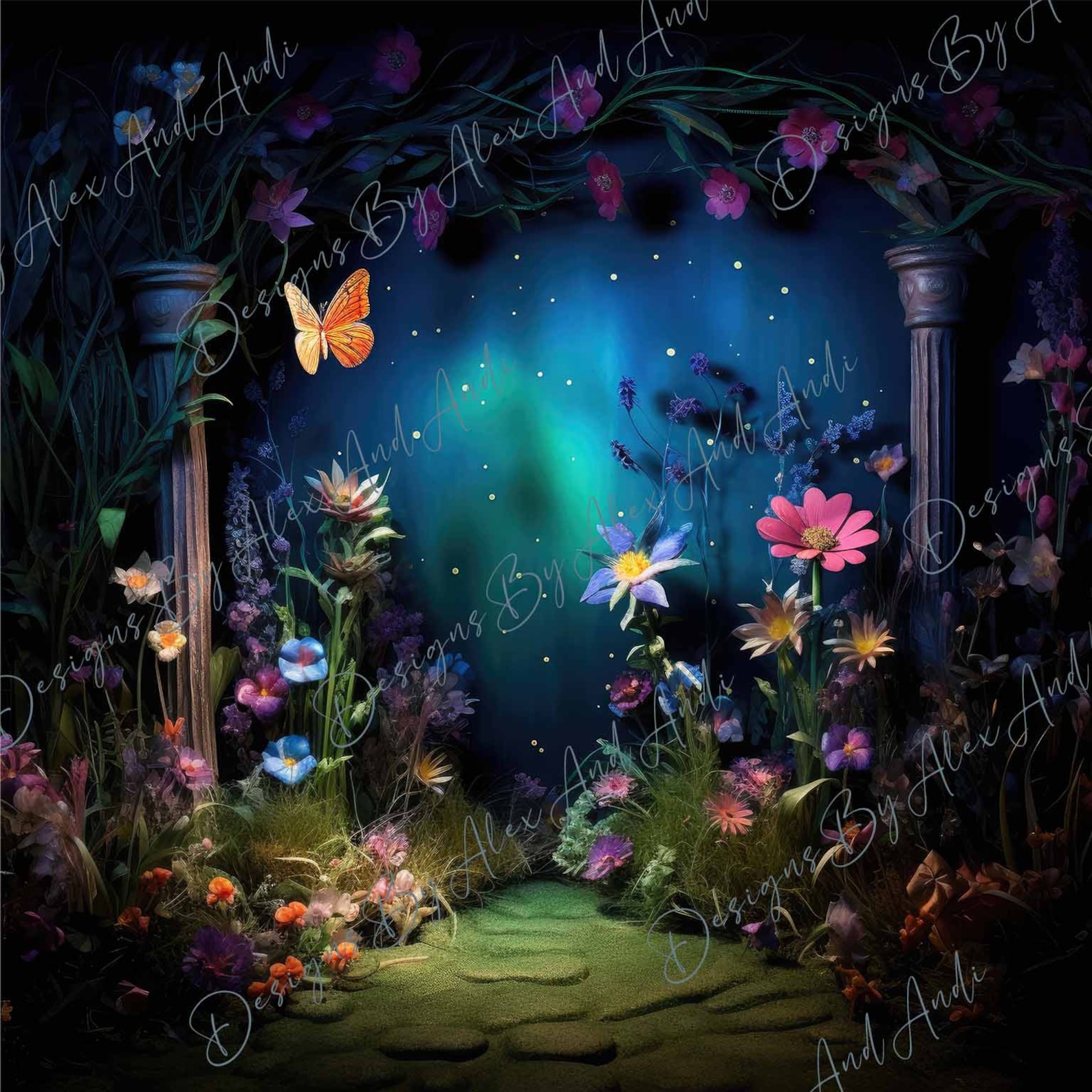 Night Garden Digital Backdrop Overlay Background Birthday Child Photo ...
